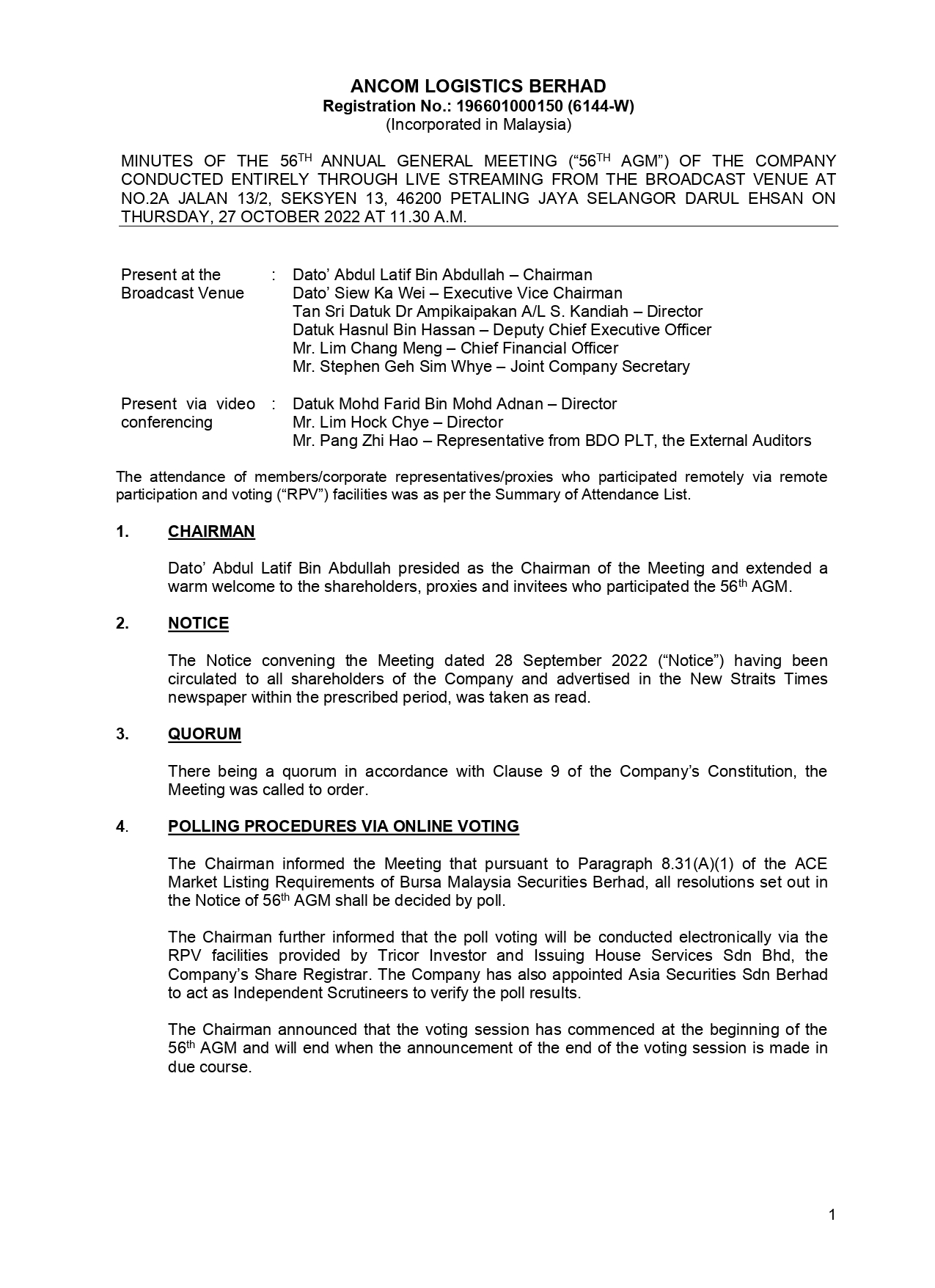 ANCOM LOGISTICS BERHAD