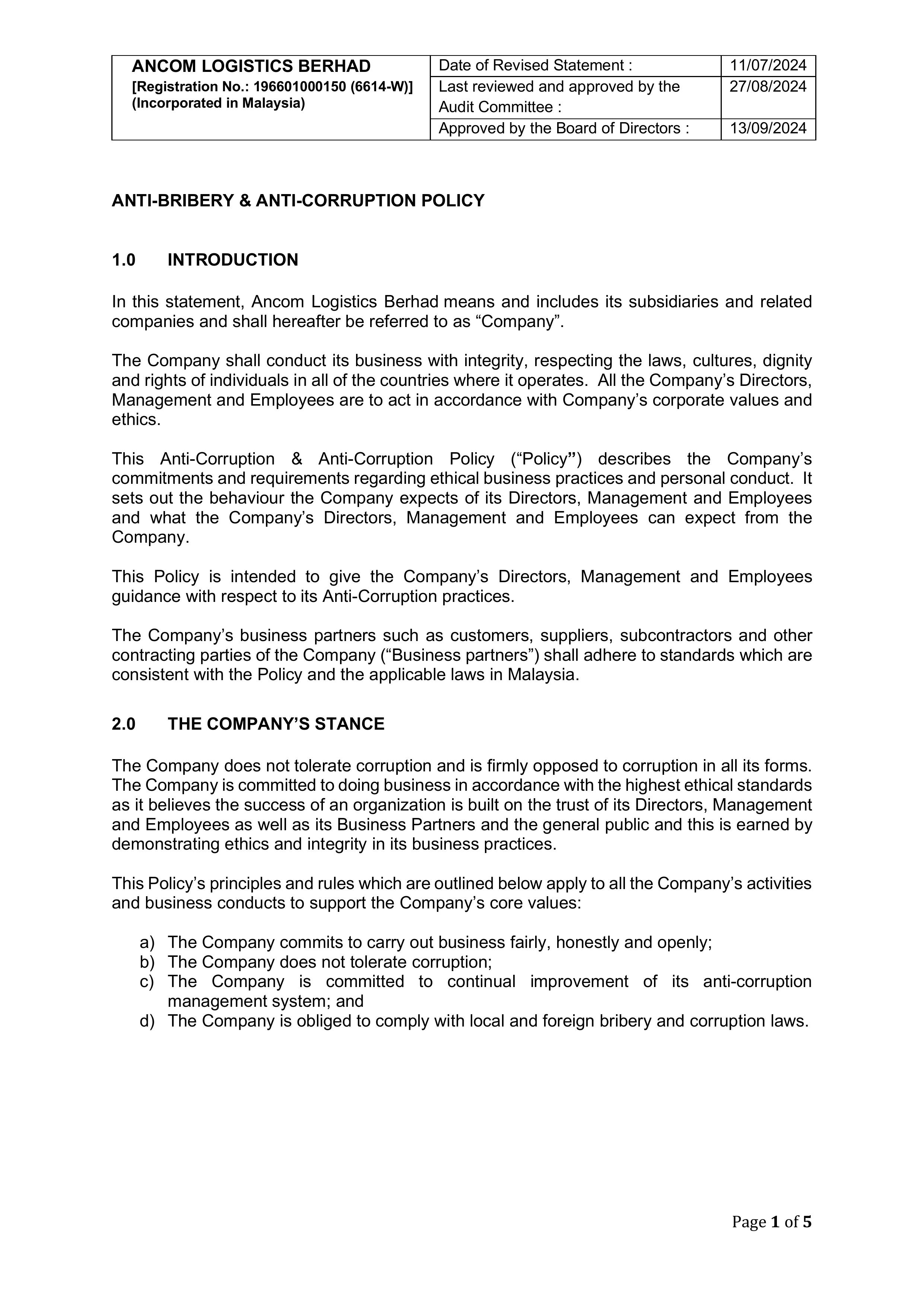 ANCOM LOGISTICS BERHAD