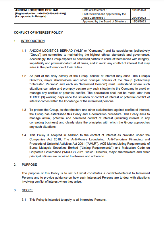 ANCOM LOGISTICS BERHAD